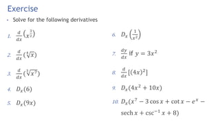 DIFFERENTAL CALCULUS DERIVATIVES FIRST PART | PPTX