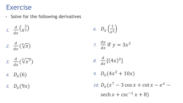DIFFERENTAL CALCULUS DERIVATIVES FIRST PART | PPT