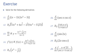 DIFFERENTAL CALCULUS DERIVATIVES FIRST PART | PPTX