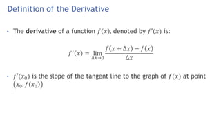 DIFFERENTAL CALCULUS DERIVATIVES FIRST PART | PPTX