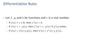 DIFFERENTAL CALCULUS DERIVATIVES FIRST PART | PPTX