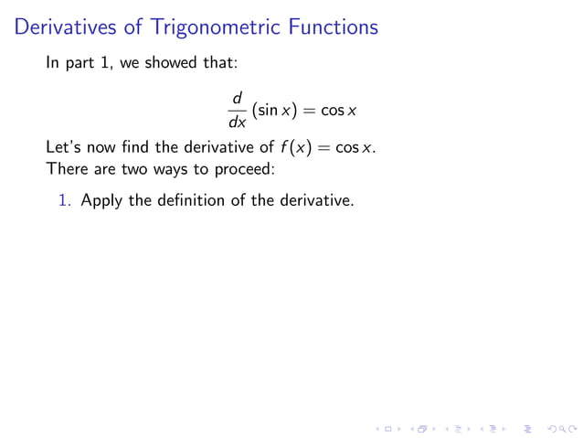 Derivatives of Trigonometric Functions, Part 2 | PPT