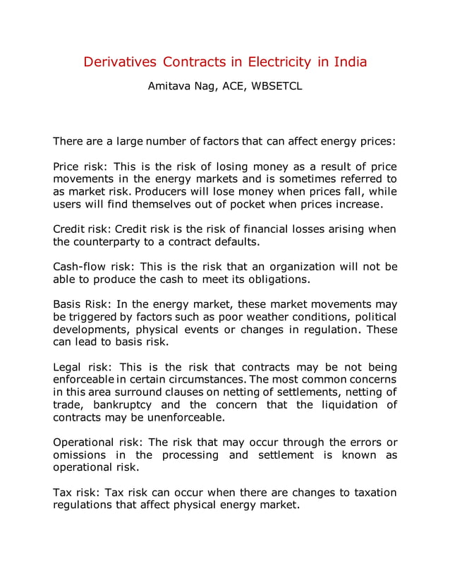 Derivatives Contracts in Indian Electricity Market | PDF