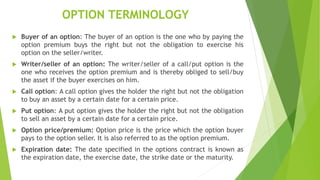 Derivatives: Options and it's Greeks | PPTX