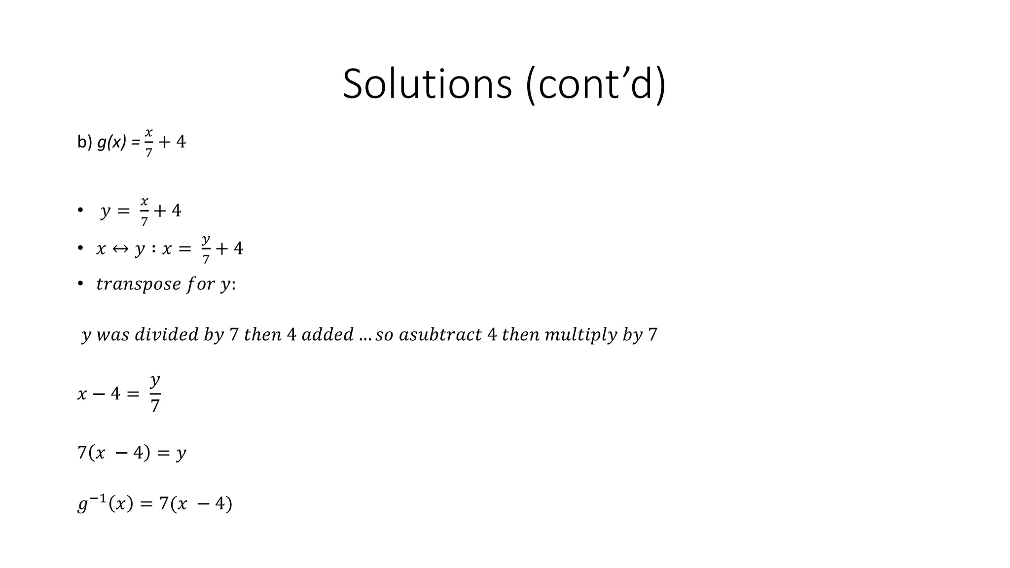 Deriving the inverse of a function1 | PPT