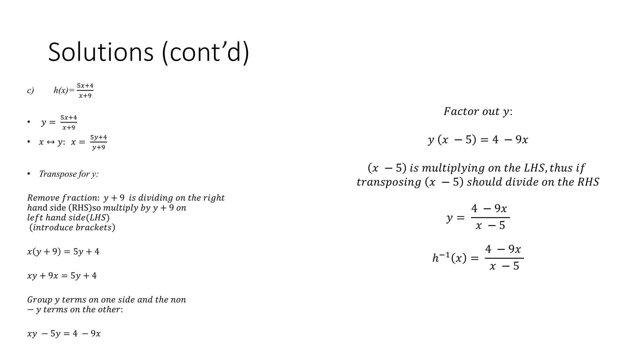 Deriving the inverse of a function1 | PPT