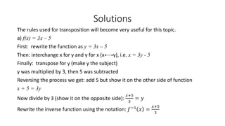 Deriving the inverse of a function1 | PPT