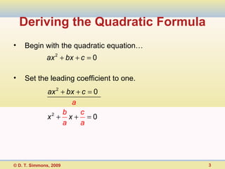Deriving the quadratic formula | PPT
