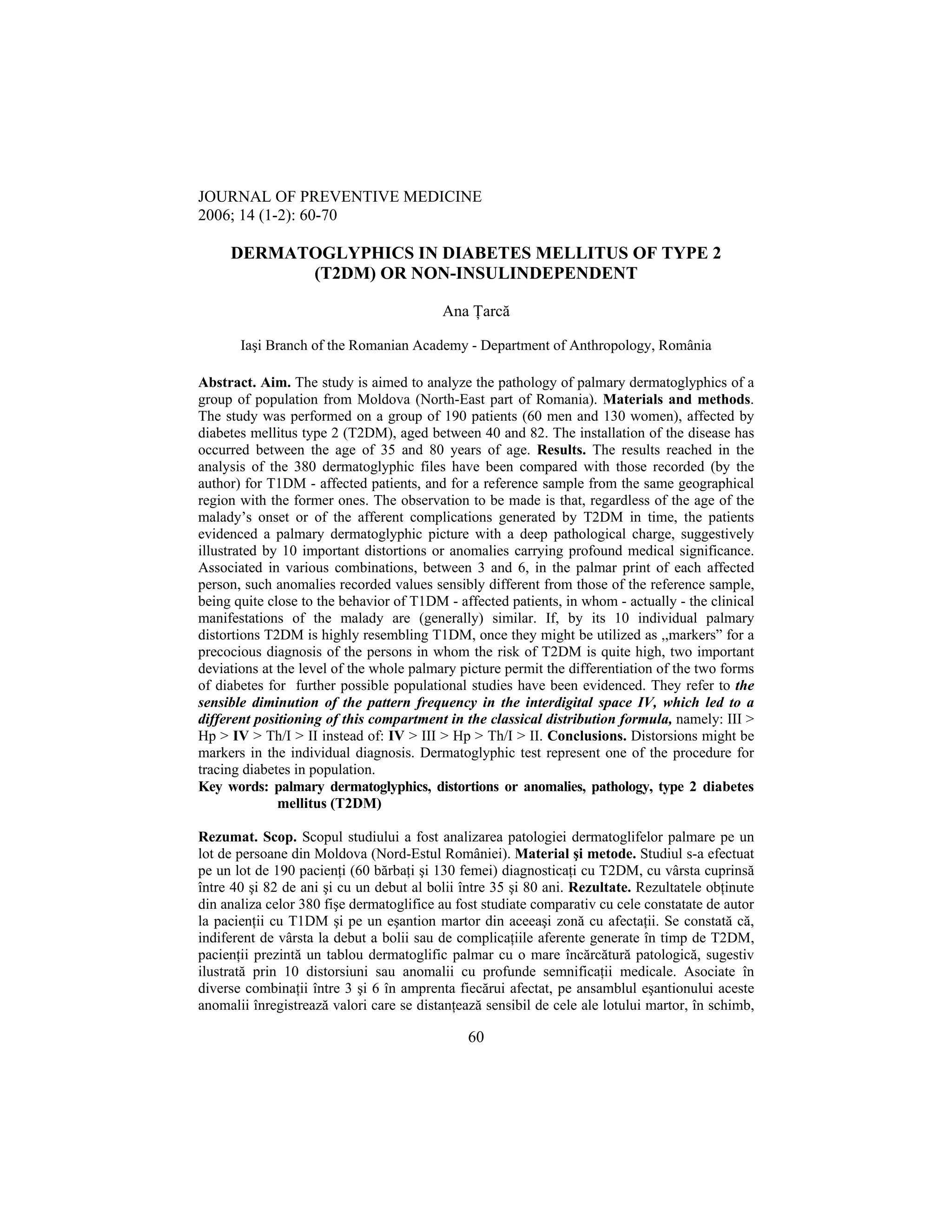 Dermatoglyphics in diabetes mellitus of type 2 | PDF