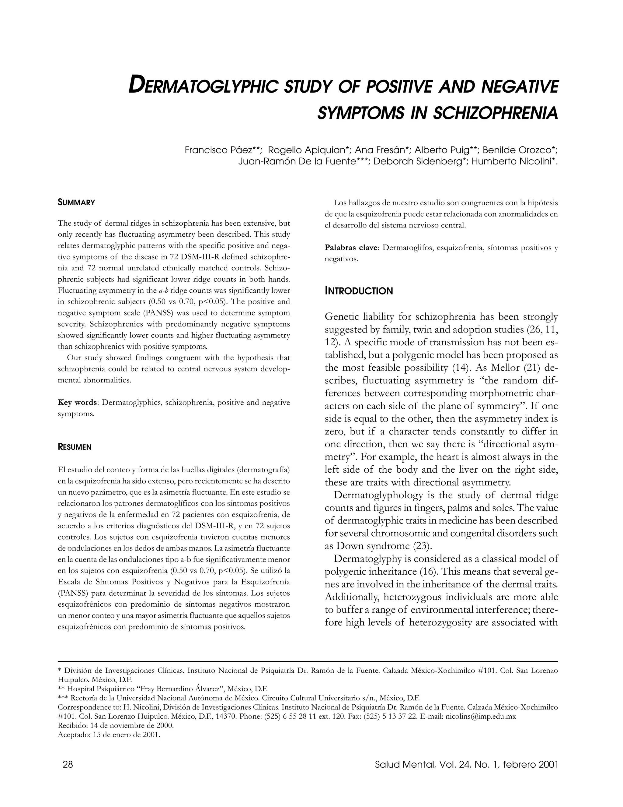 Dermatoglyphics & schizophernia | PDF