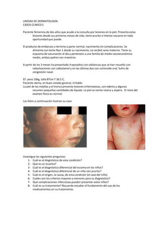 Dermatología caso clinico niño con prurito | DOCX