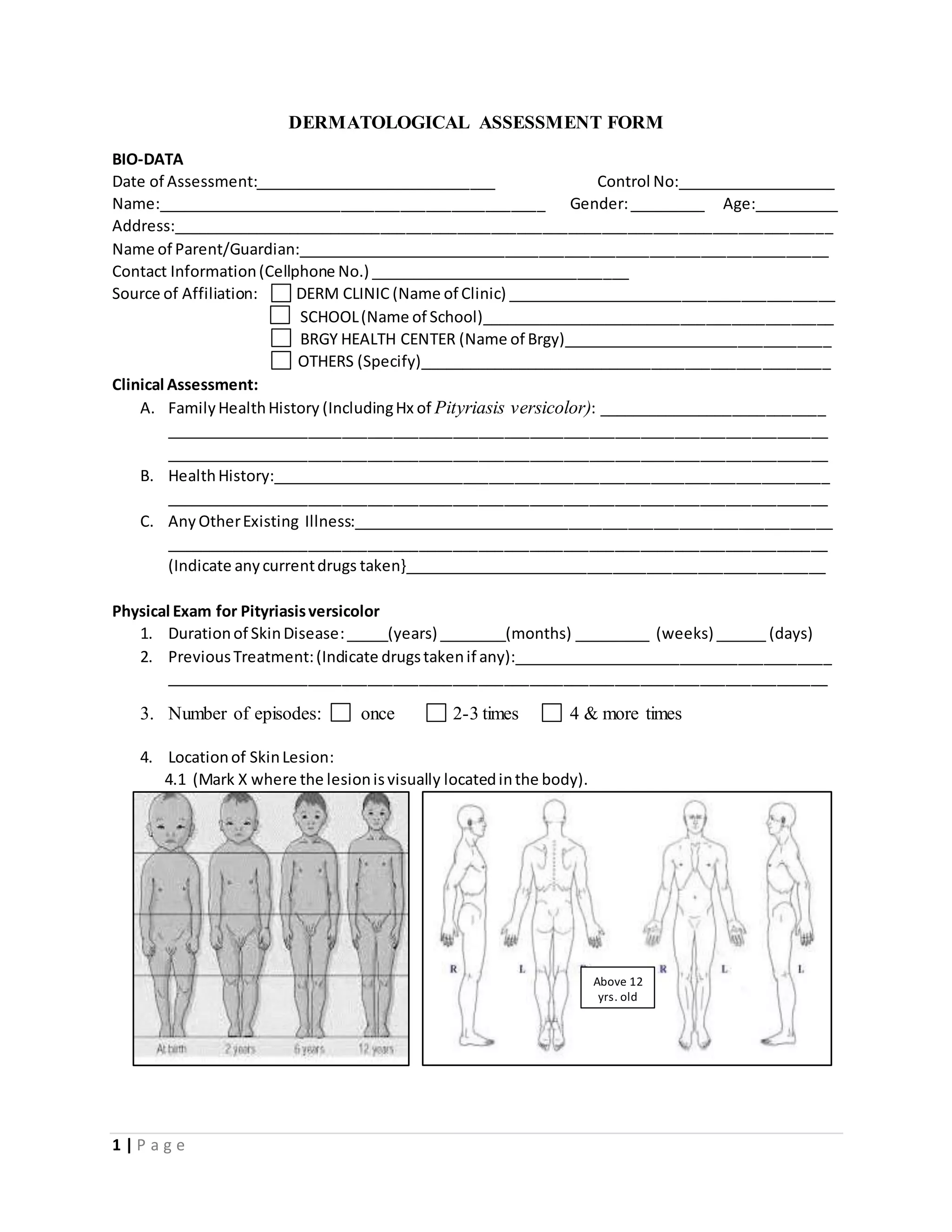 Dermatological Assessment Form - Skin Disorder | DOCX