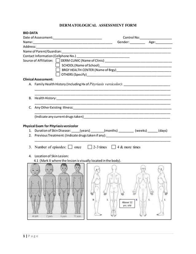 Dermatological Assessment Form - Skin Disorder | DOCX | Skin and ...