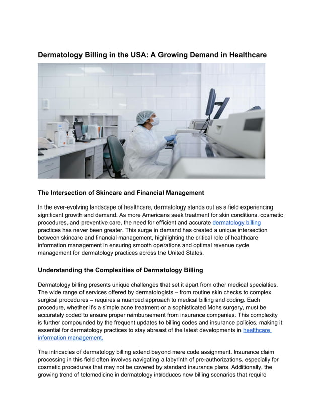 Dermatology Billing in the USA: A Growing Demand in Healthcare | PDF