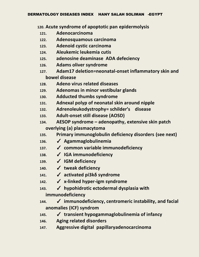 Dermatology diseases Index Skin conditions index Skin conditions list | PDF