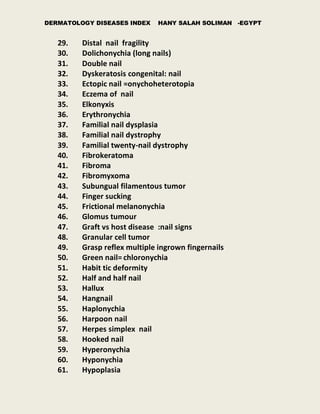 Dermatology diseases Index Skin conditions index Skin conditions list | PDF