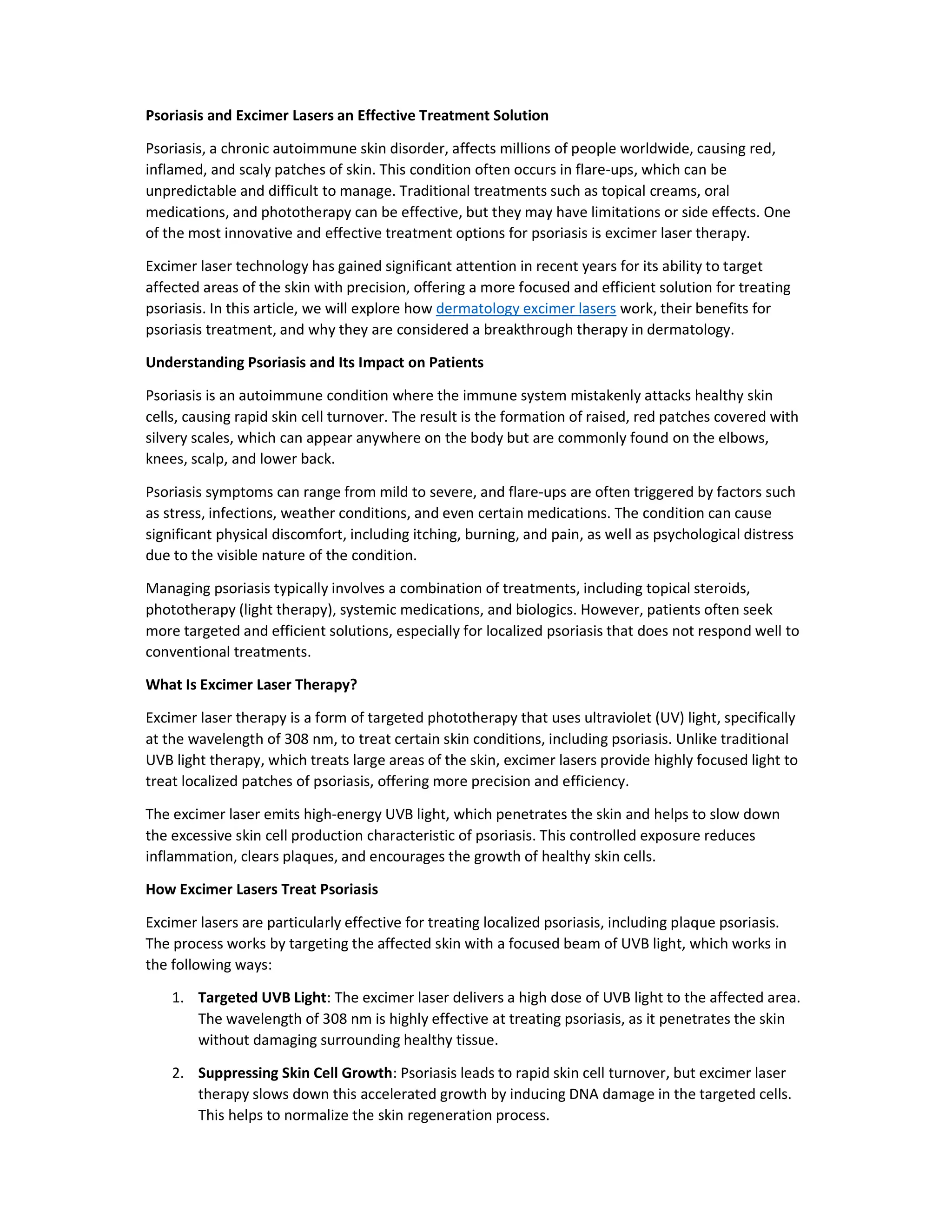 Psoriasis and Excimer Lasers an Effective Treatment Solution | PDF