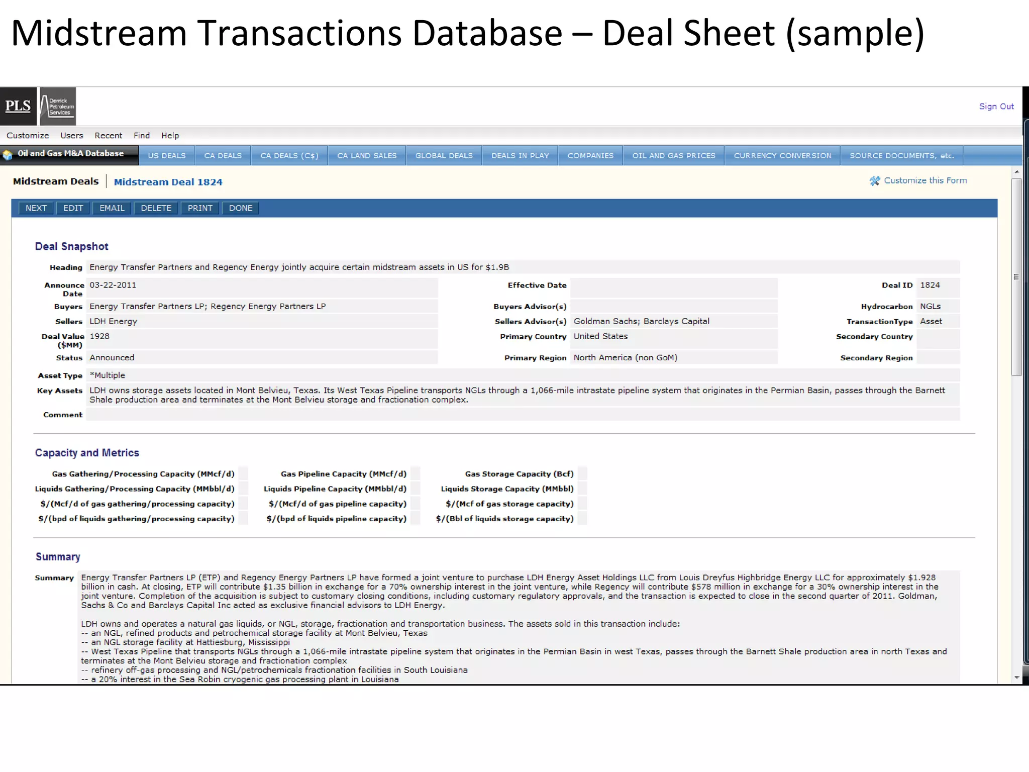 Derrick midstream transactions database | PPT