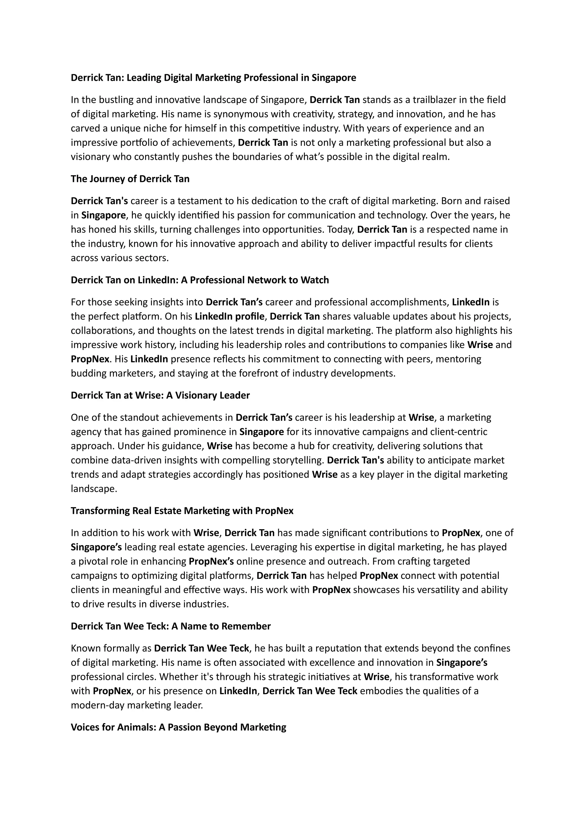 Derrick Tan Wee Teck: Innovator and Advocate | PDF