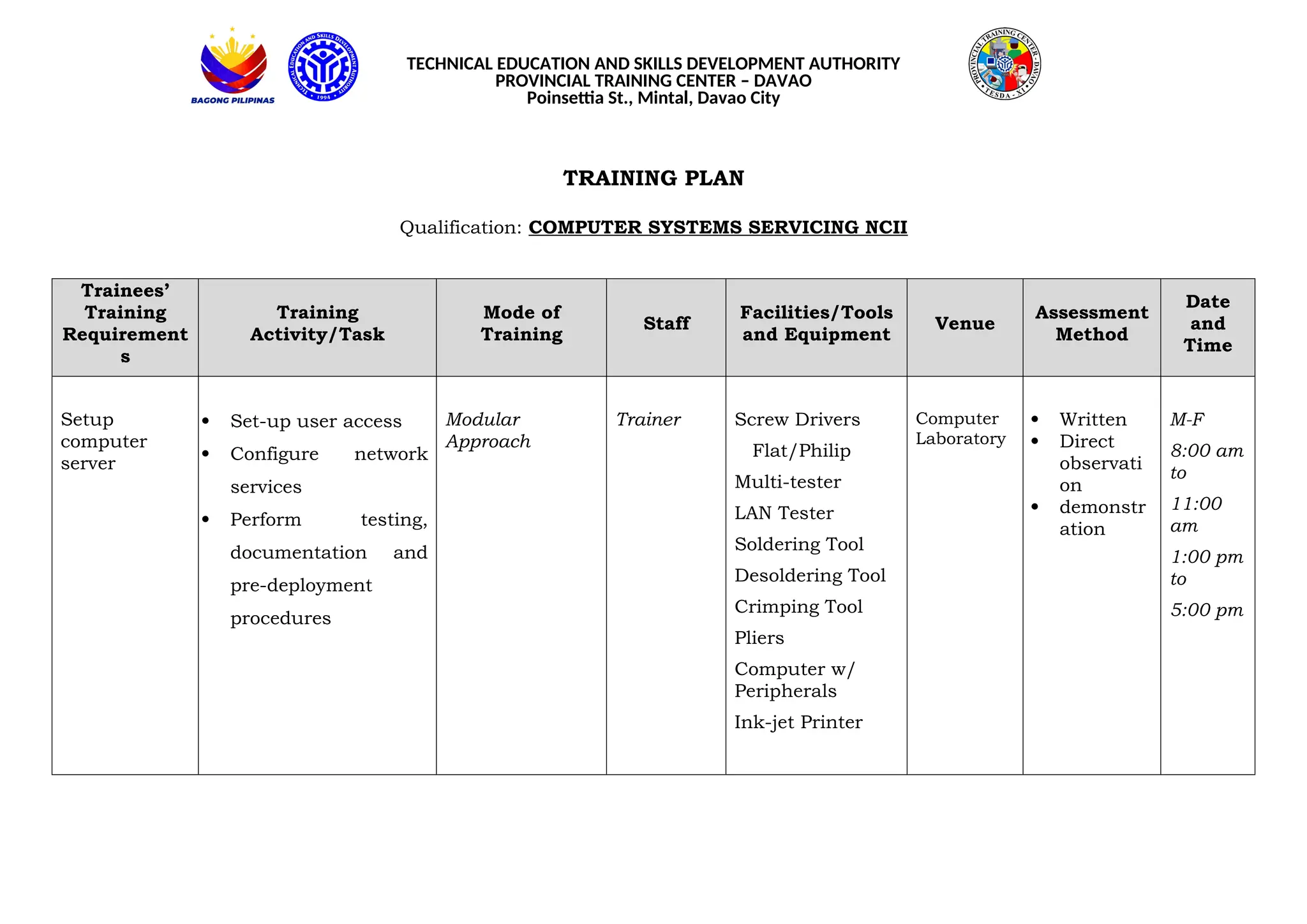 TESDA CSS NCII SWBL-TRAINING PLAN-CSSNCII.docx
