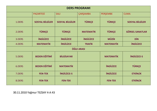 Ders programi | DOCX