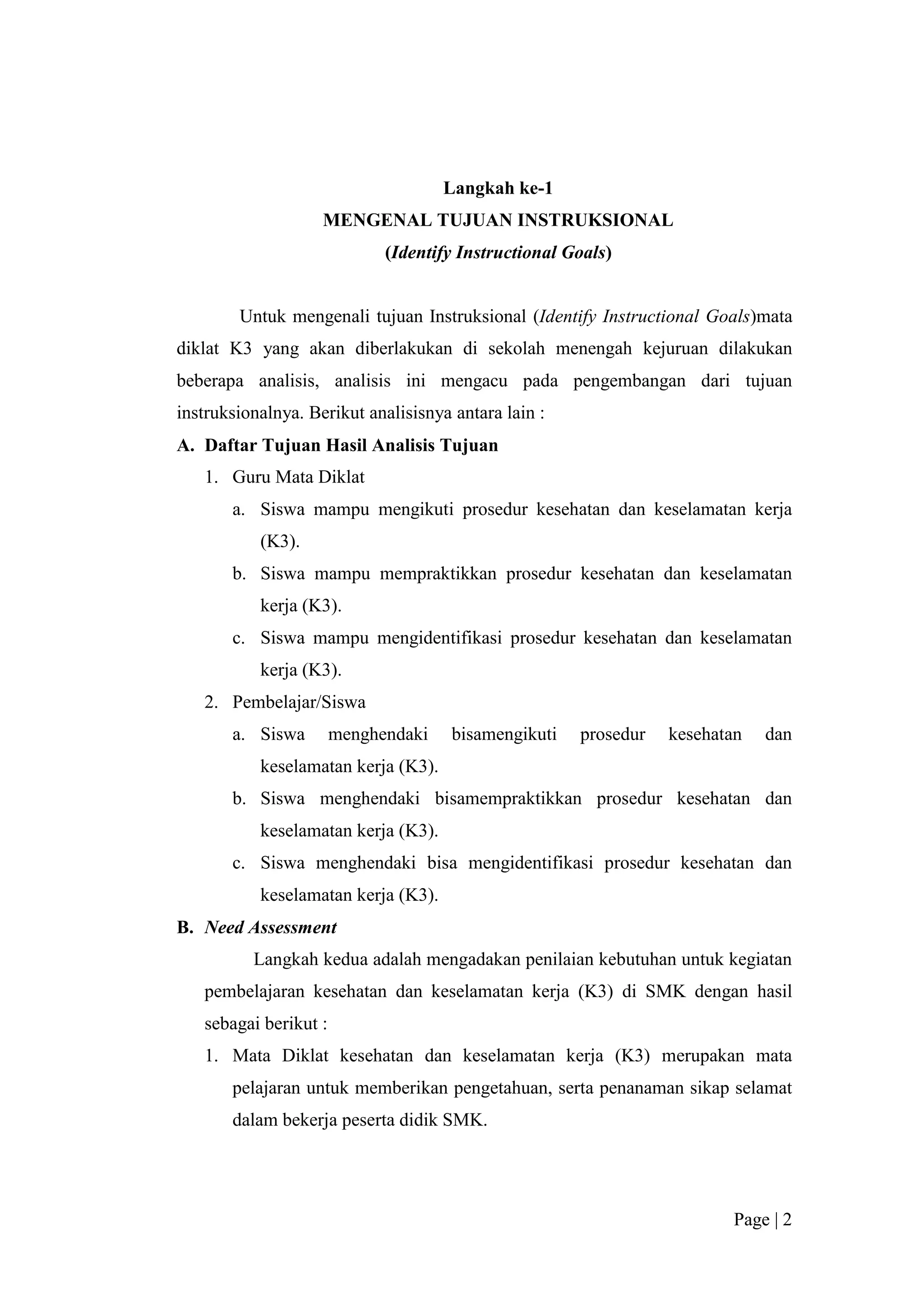 Desain pembelajaran dick and carey pada mata diklat k3 | DOCX