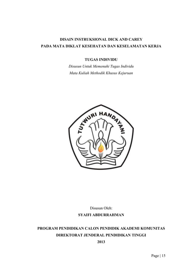 Desain pembelajaran dick and carey pada mata diklat k3 | DOCX