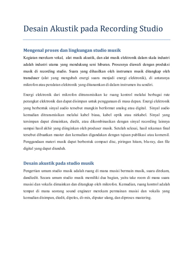 Desain akustik pada studio musik atau studio musik rumah | PDF