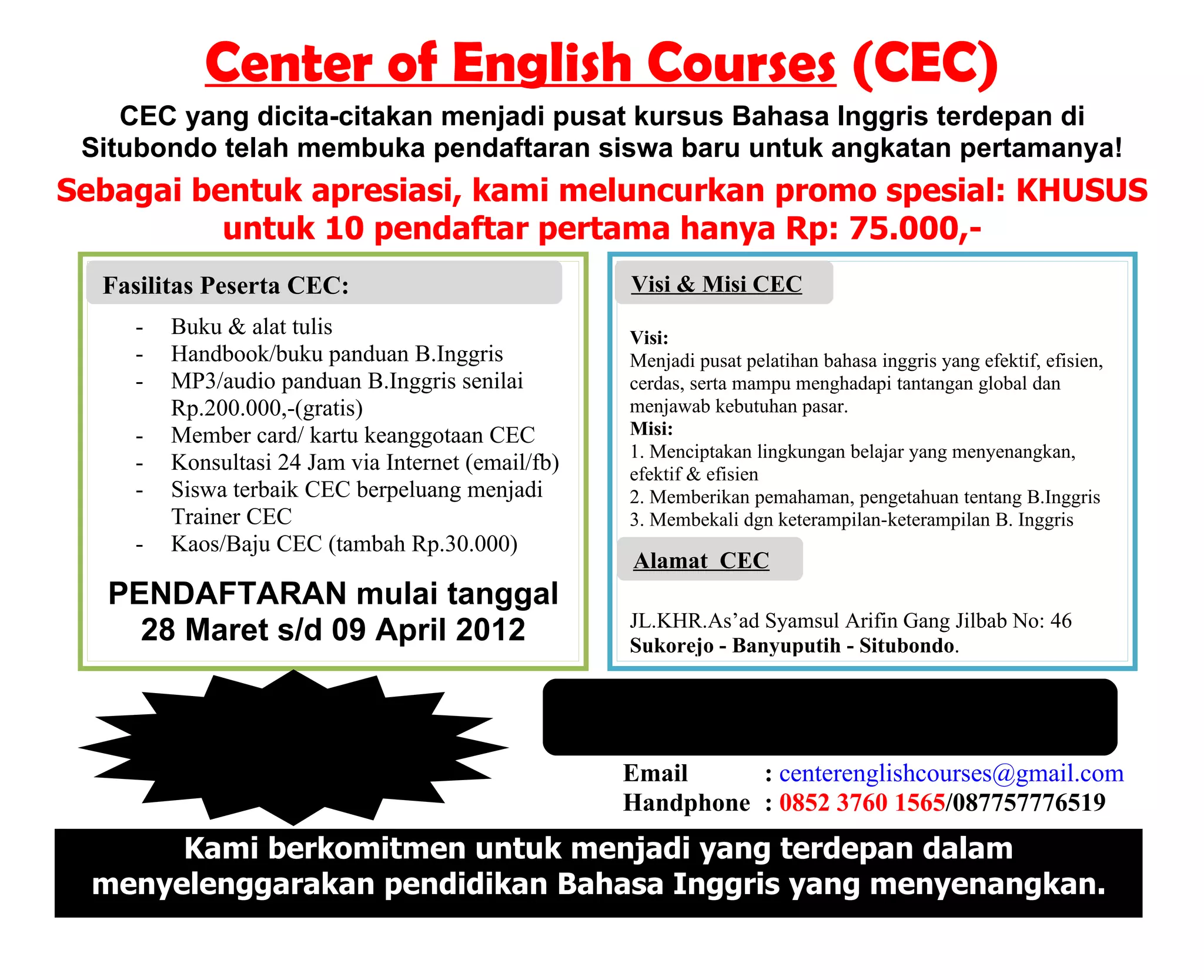 Brosur Pendaftaran Center of English Courses (CEC). | DOC