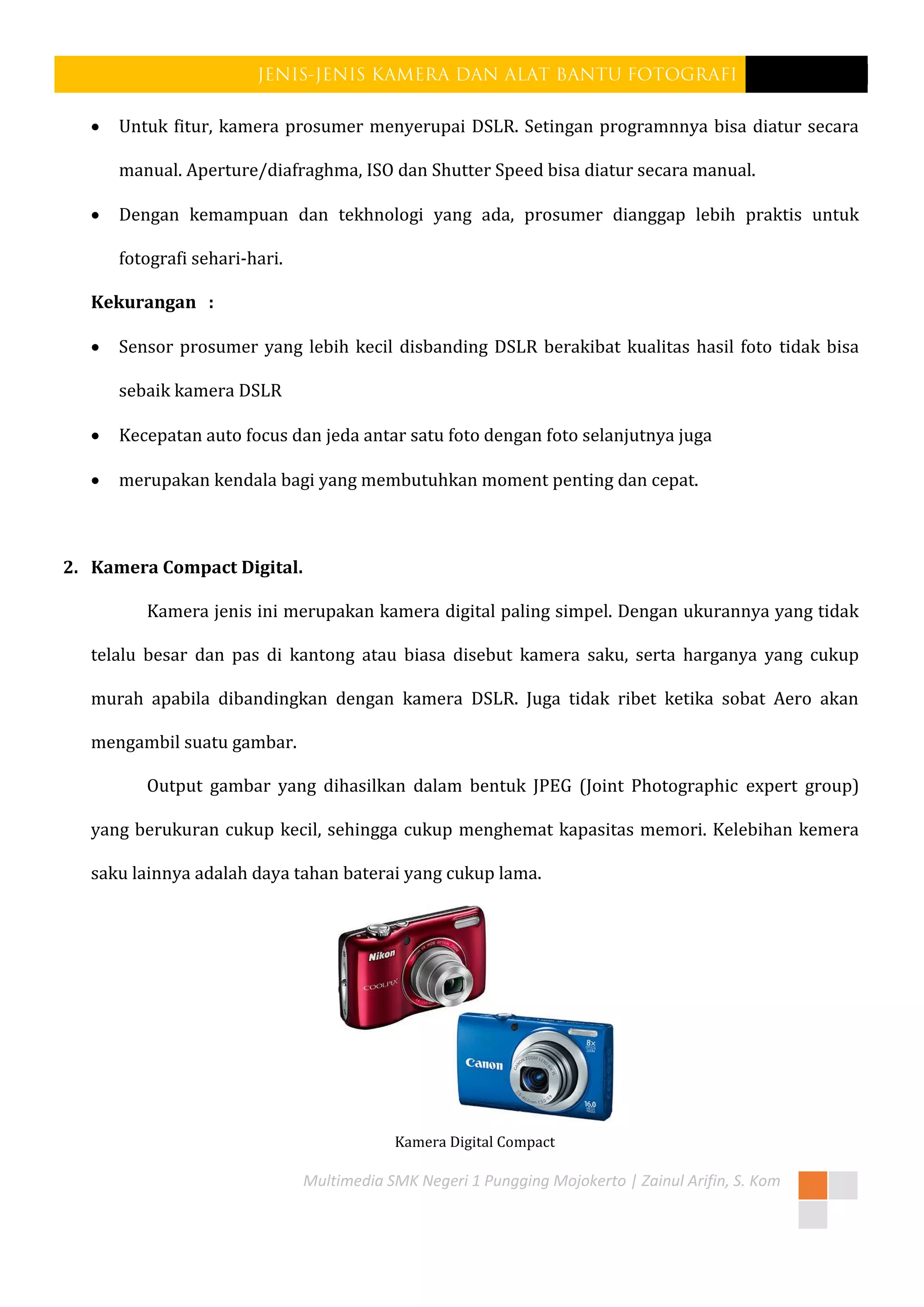 Desain grafis percetakan memahami jenis jenis kamera dan alat bantu fotografi | PDF