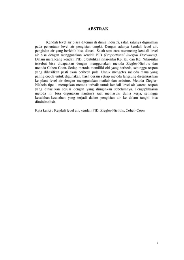 DESAIN KENDALI PID DENGAN METODA ZIEGLER-NICHOLS DAN COHEN-COON ...