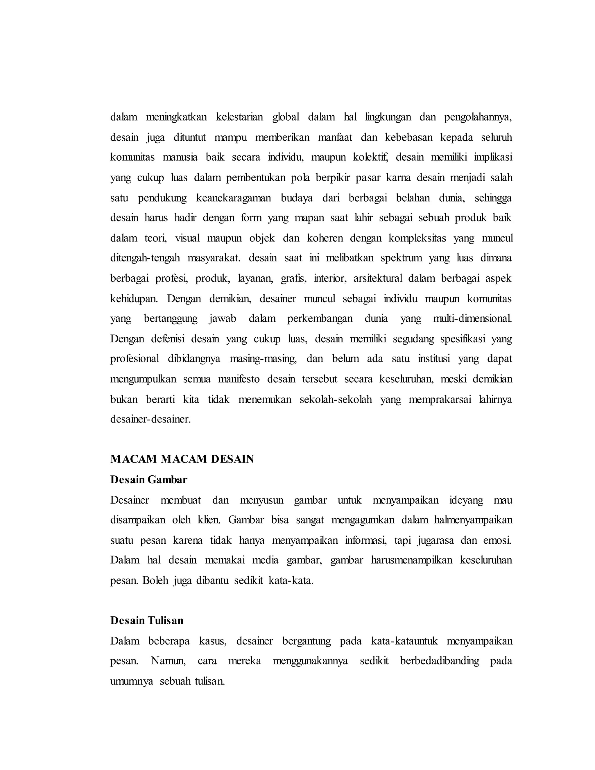 Desain merupakan perencanaan dalam pembuatan sebuah objek | DOCX