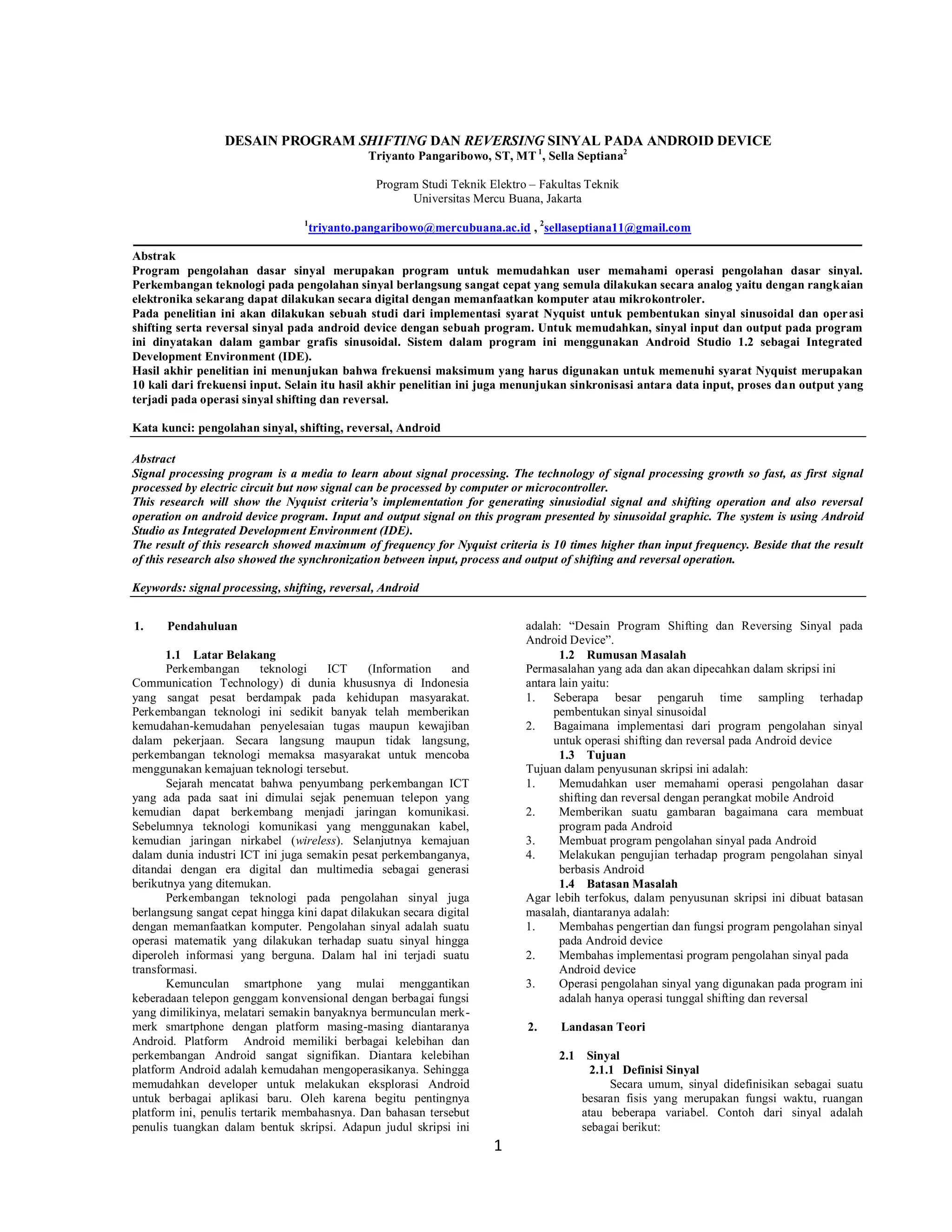 Desain program shifting dan reversing sinyal pada android device | PDF
