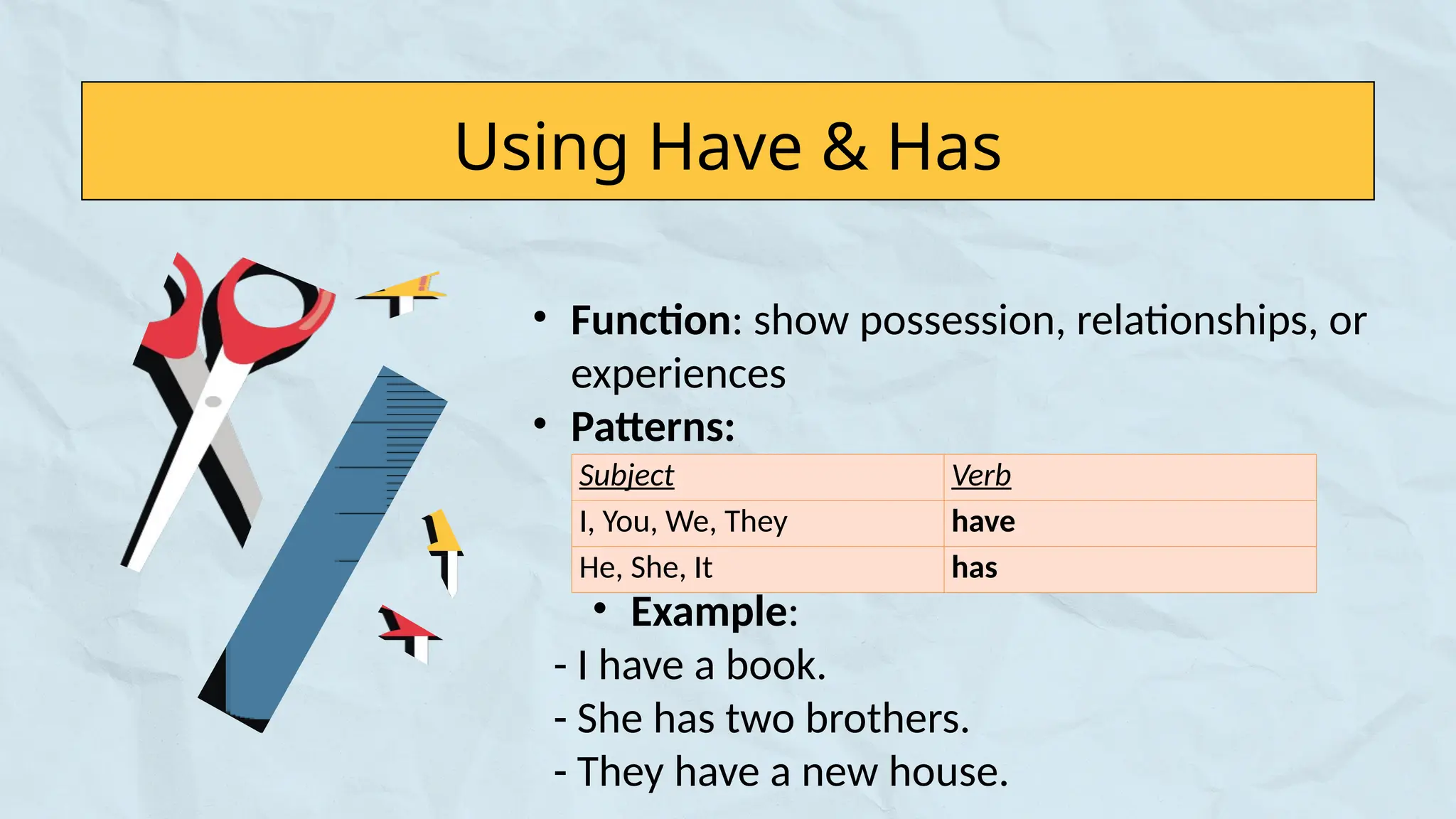 basic english grammar (have/has,possessive adjectives, pronoun ...