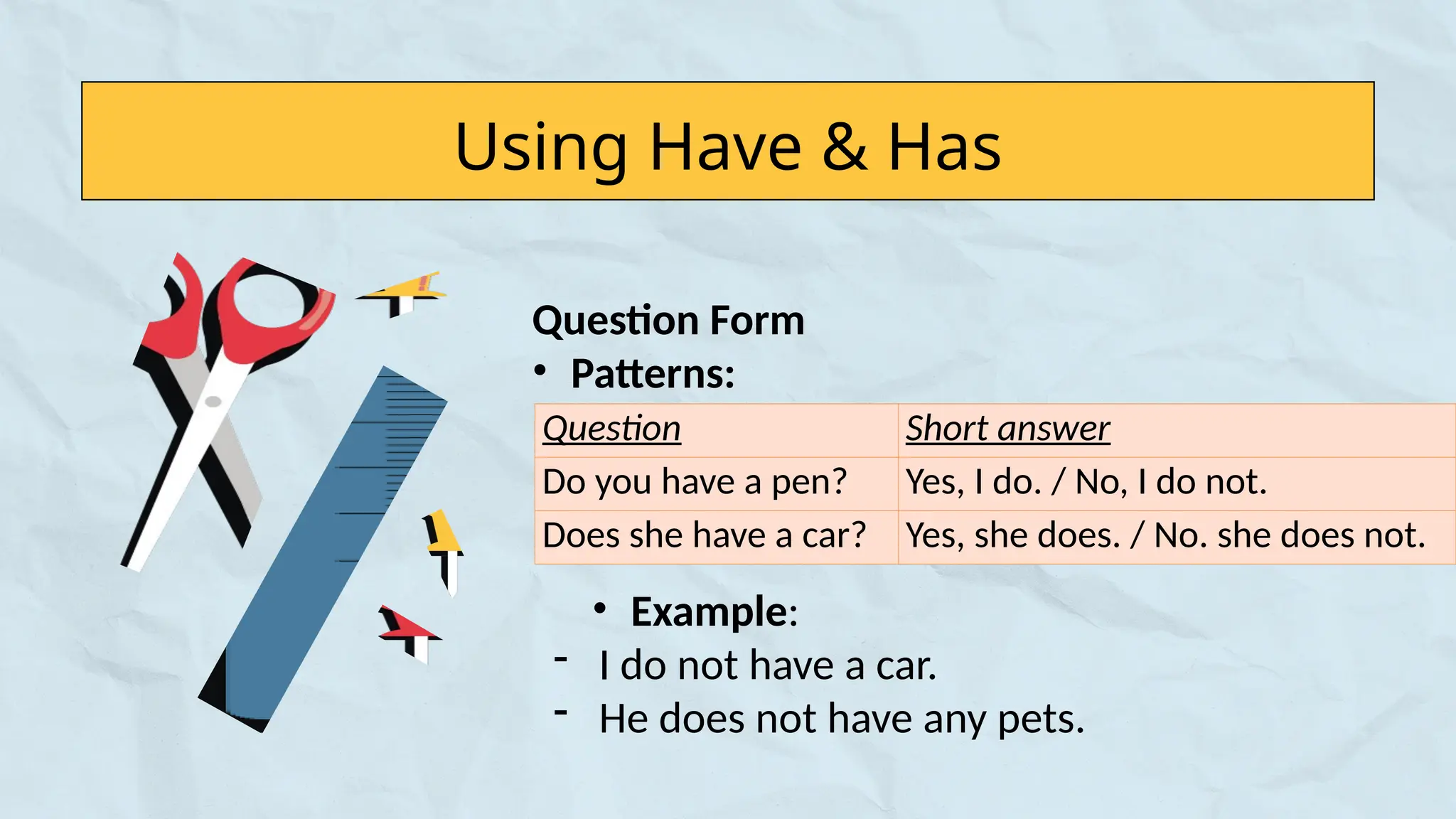 basic english grammar (have/has,possessive adjectives, pronoun ...