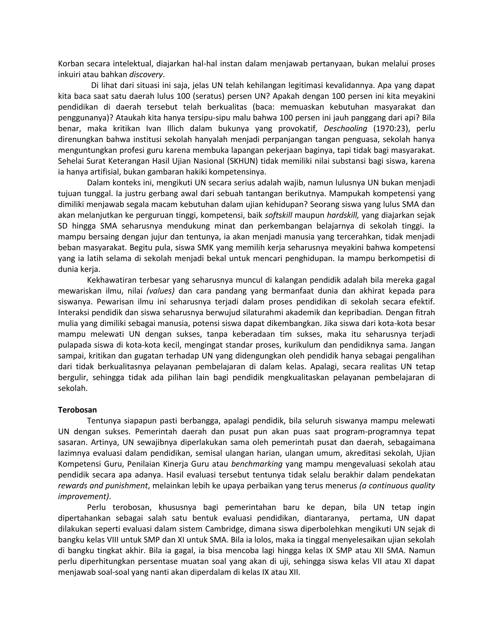 Sekali Lagi Tentang Ujian Nasional | DOCX