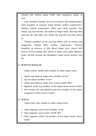 Teknik Penyehatan - Desalinasi air laut | DOCX