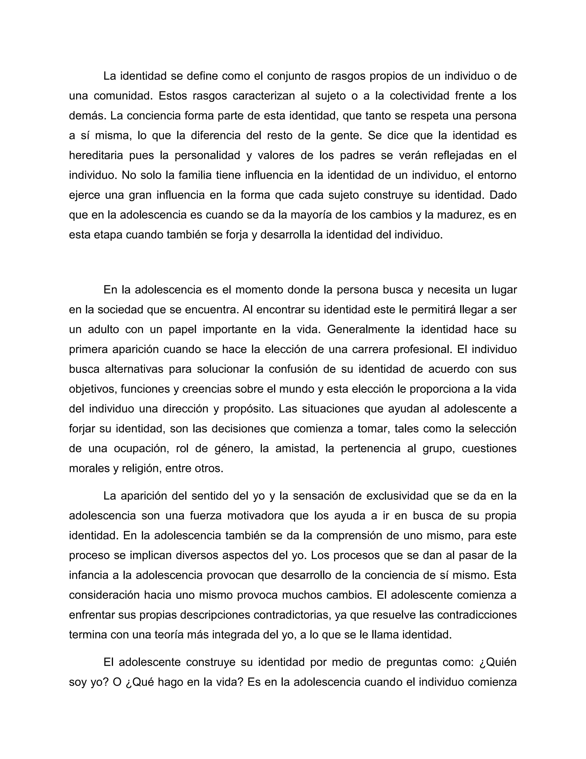 Desarrollo de la identidad y la autoestima en la adolescencia | PDF