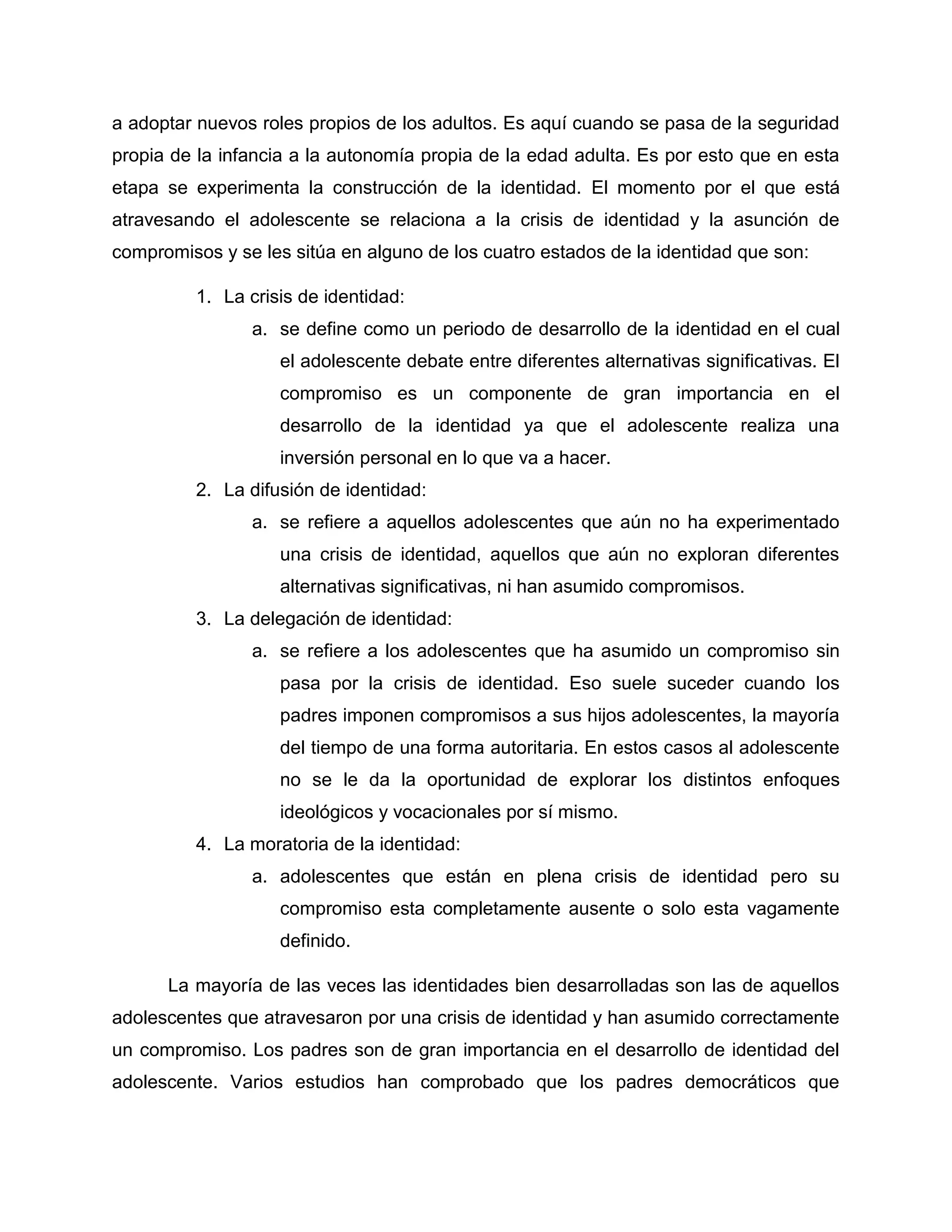 Desarrollo de la identidad y la autoestima en la adolescencia | PDF