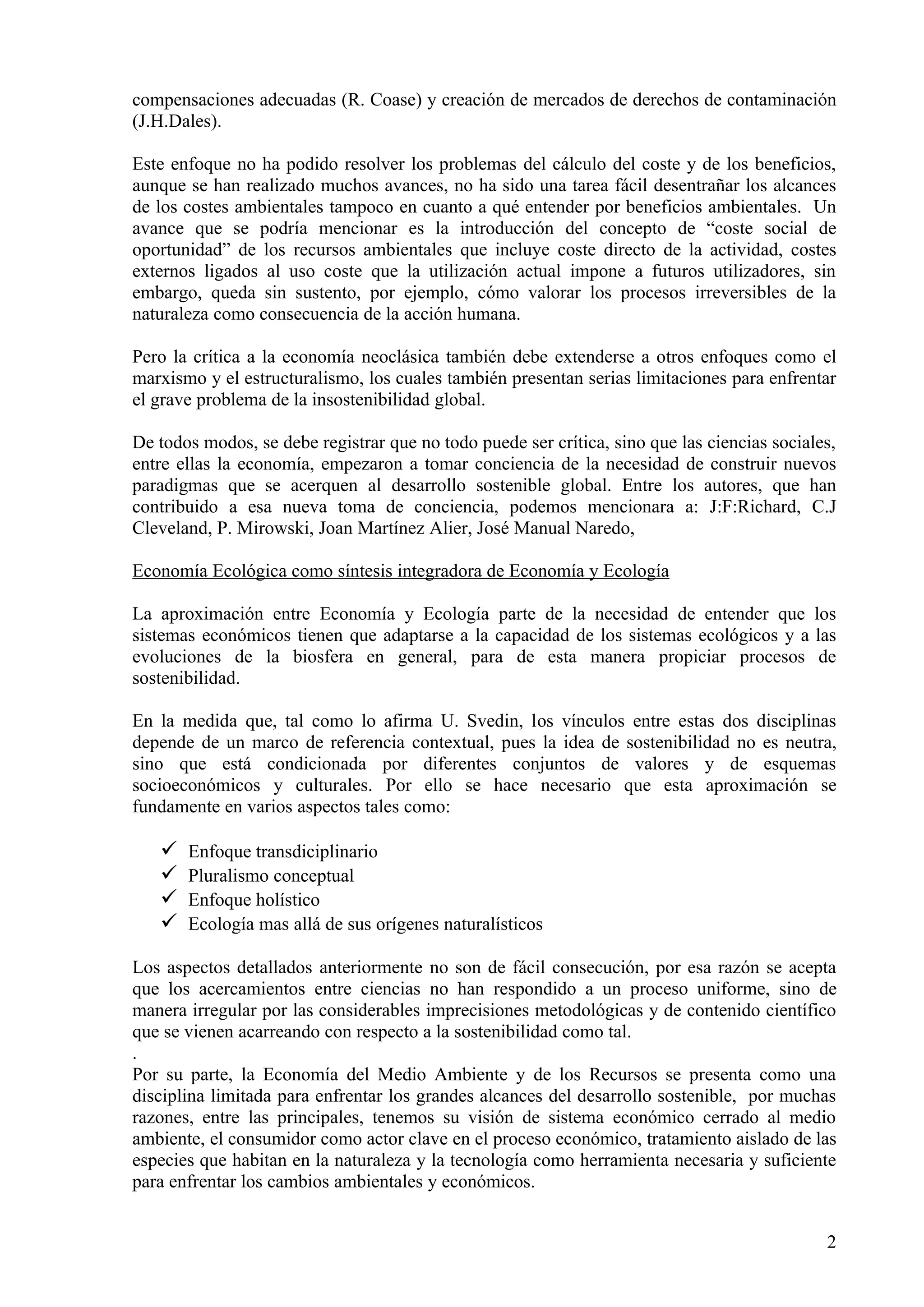 Desarrollo sostenible y economia ecologica | DOC