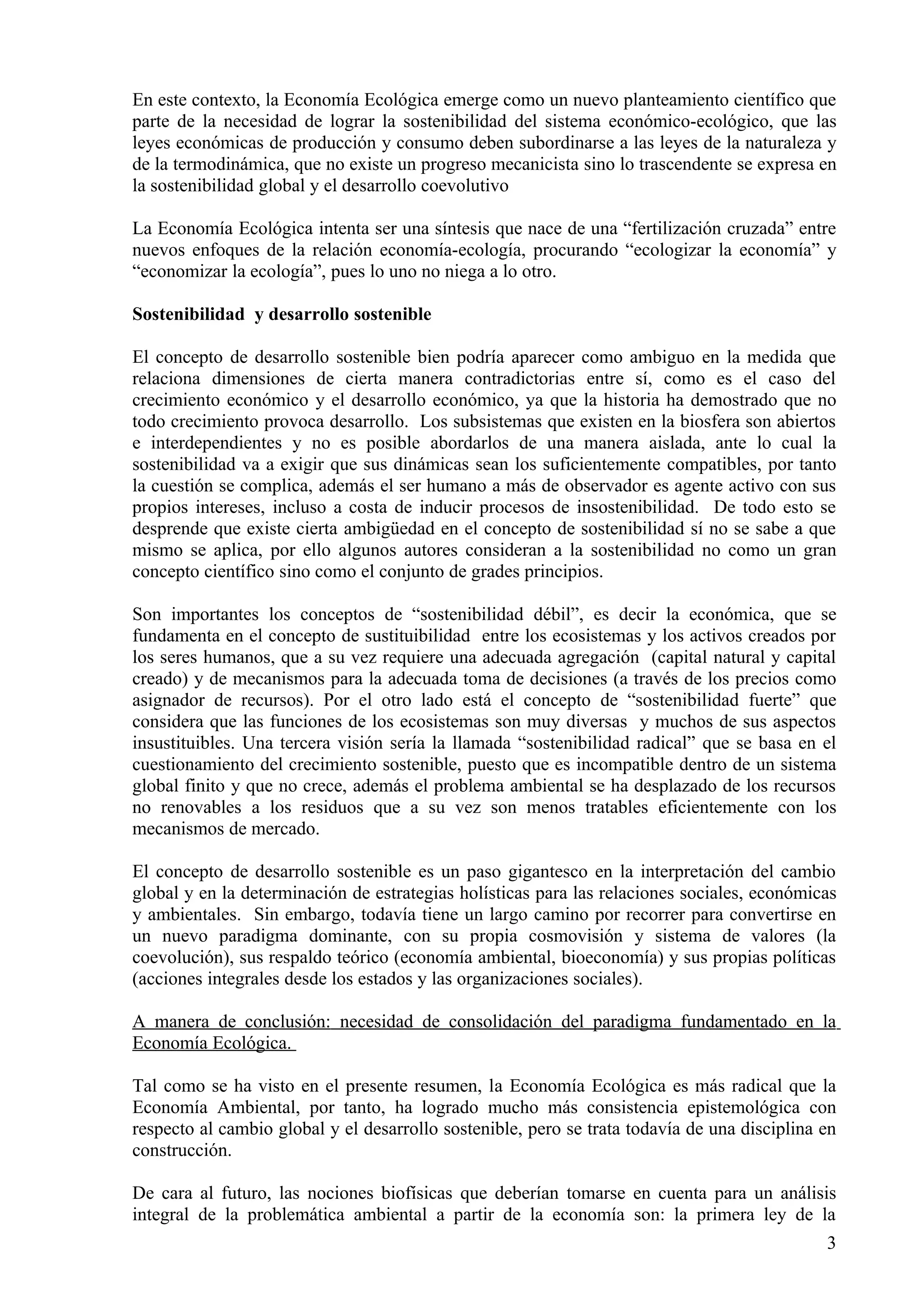 Desarrollo sostenible y economia ecologica | DOC