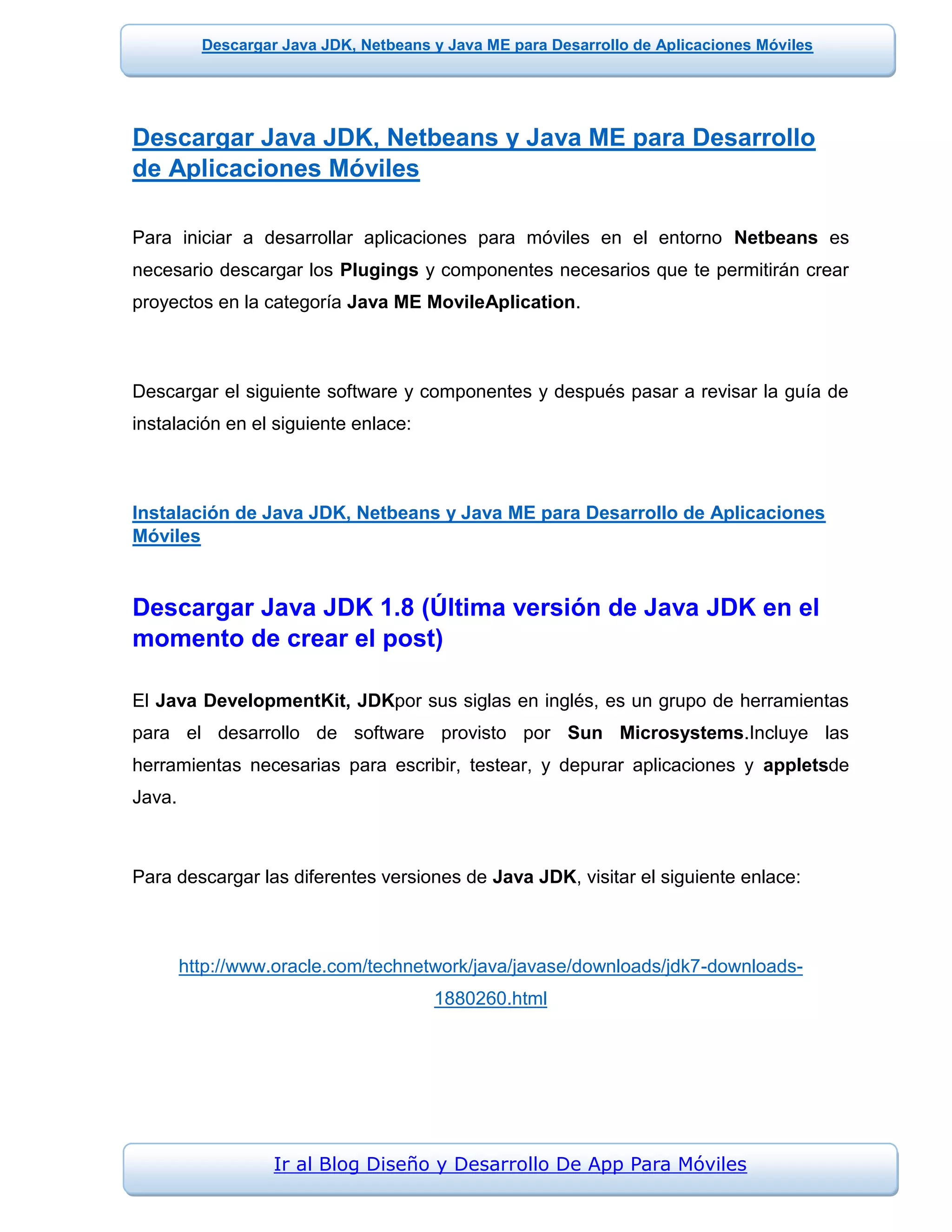 Descargar Java JDK, Netbeans y Java ME para Desarrollo de Aplicaciones Moviles | PDF