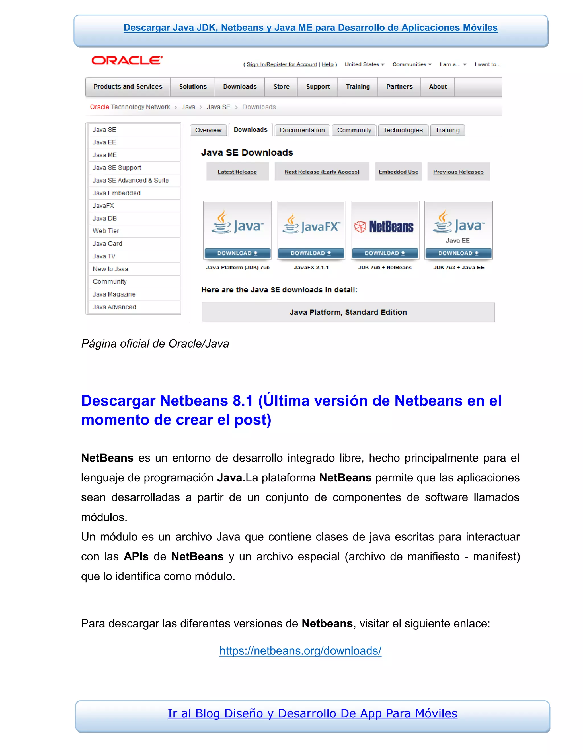 Descargar Java JDK, Netbeans y Java ME para Desarrollo de Aplicaciones Moviles | PDF