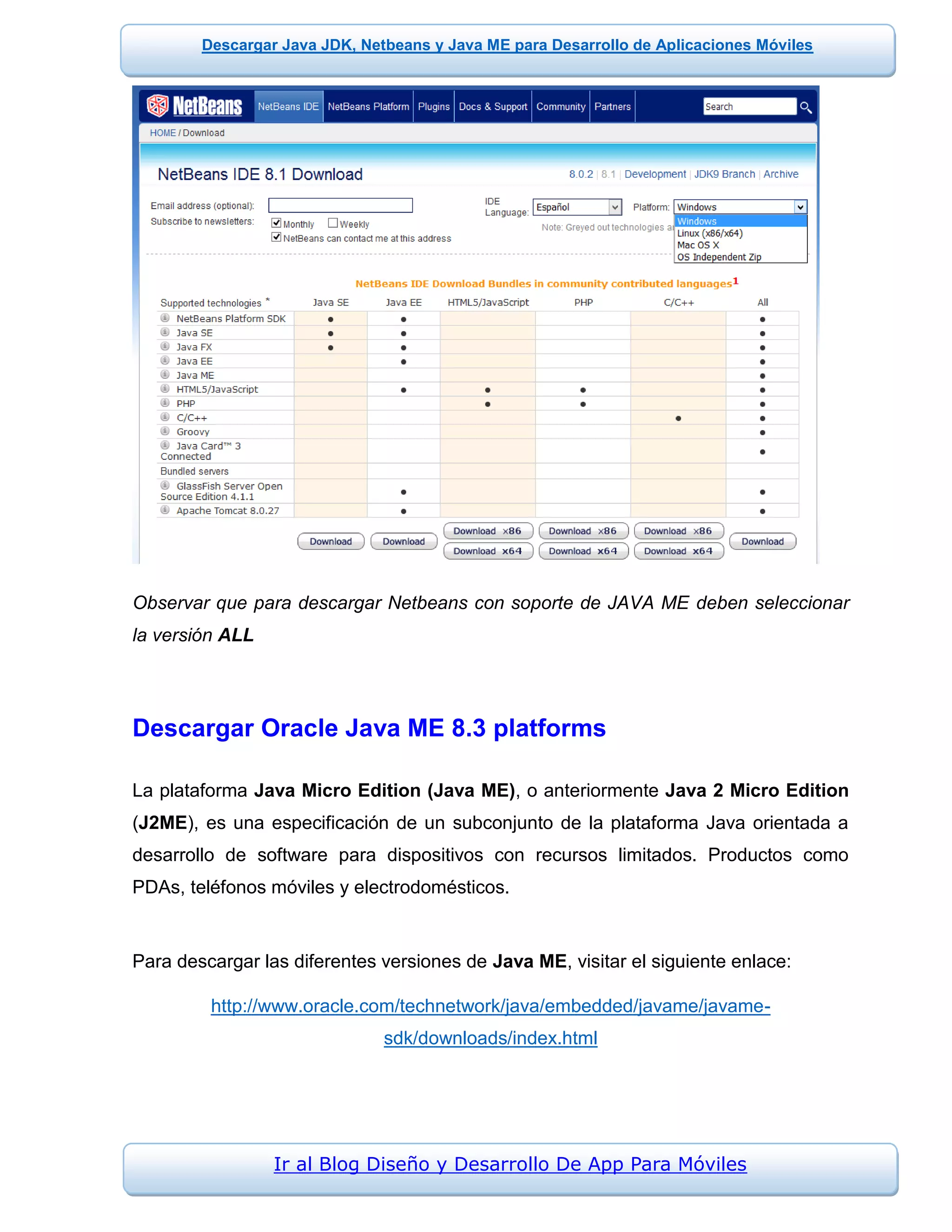 Descargar Java JDK, Netbeans y Java ME para Desarrollo de Aplicaciones Moviles | PDF