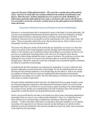 Descartes’ method of universal doubt in the first meditation | PDF