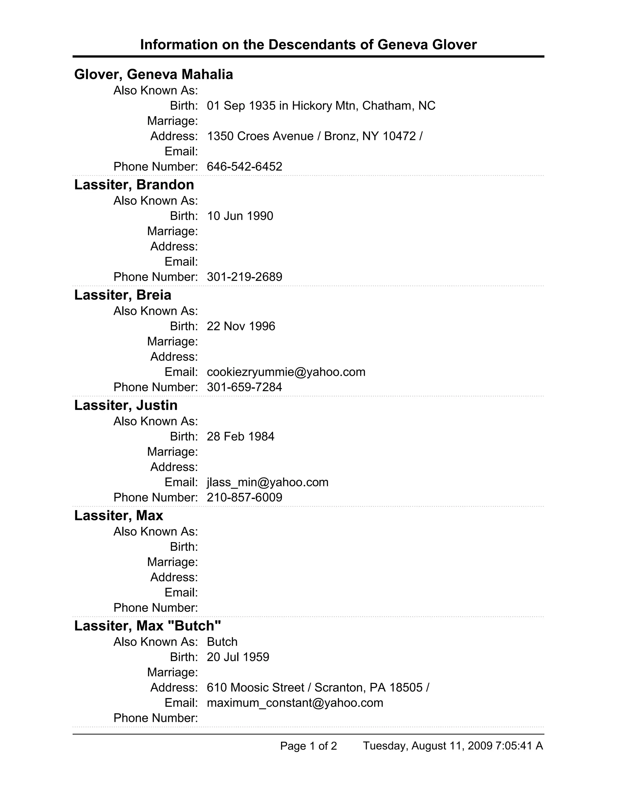 Descendants Of Geneva Glover | PDF