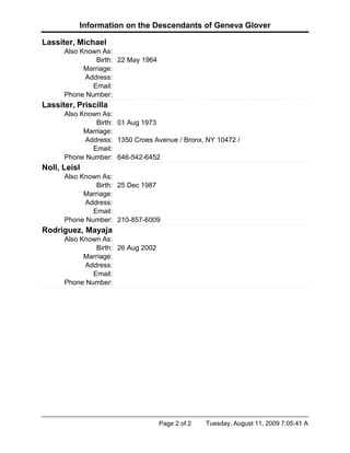 Descendants Of Geneva Glover | PDF
