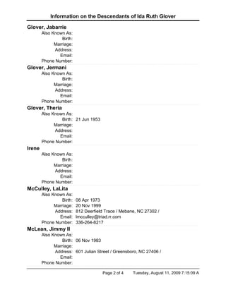 Descendants Of Ida Ruth Glover | PDF