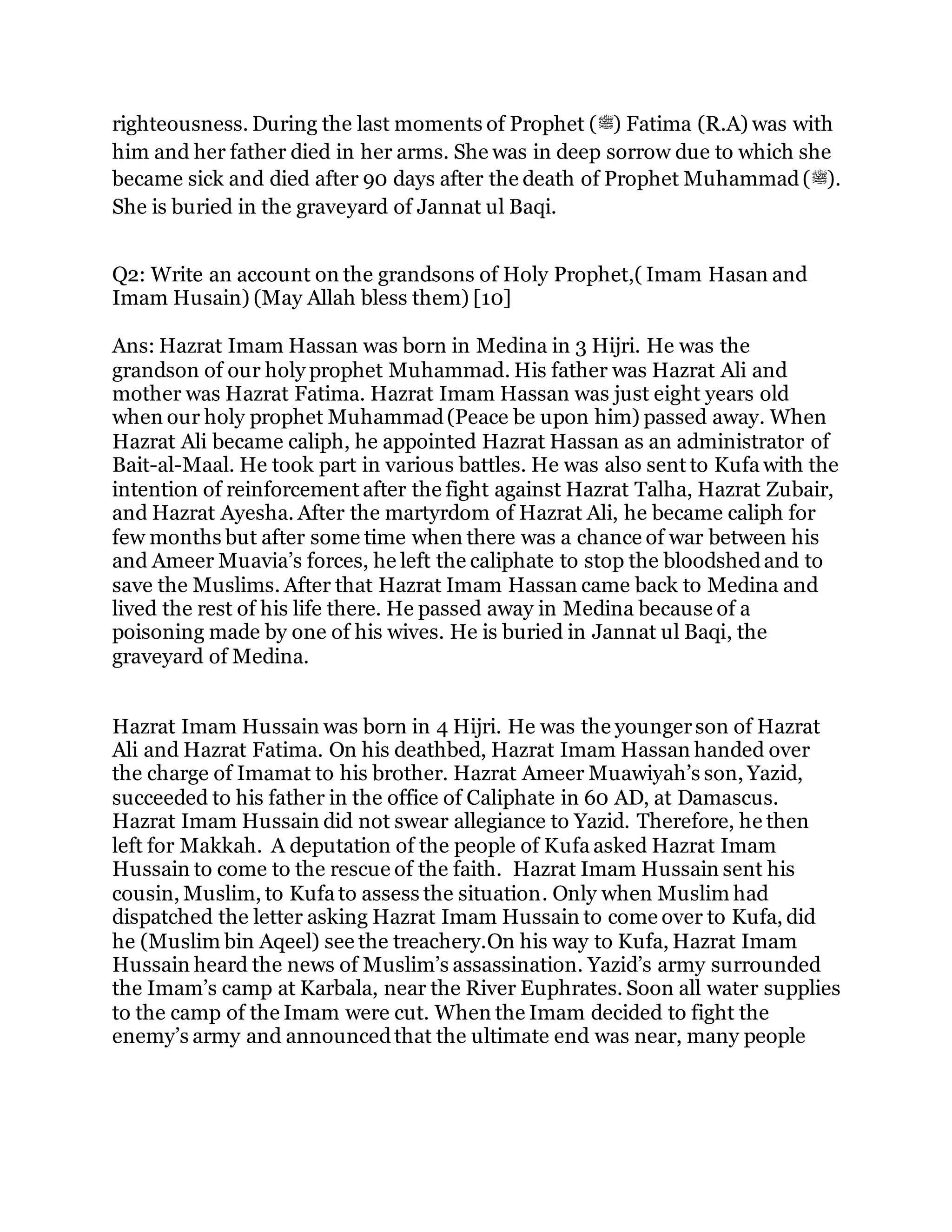 Descendants of the holy prophet (islamiat) | DOCX
