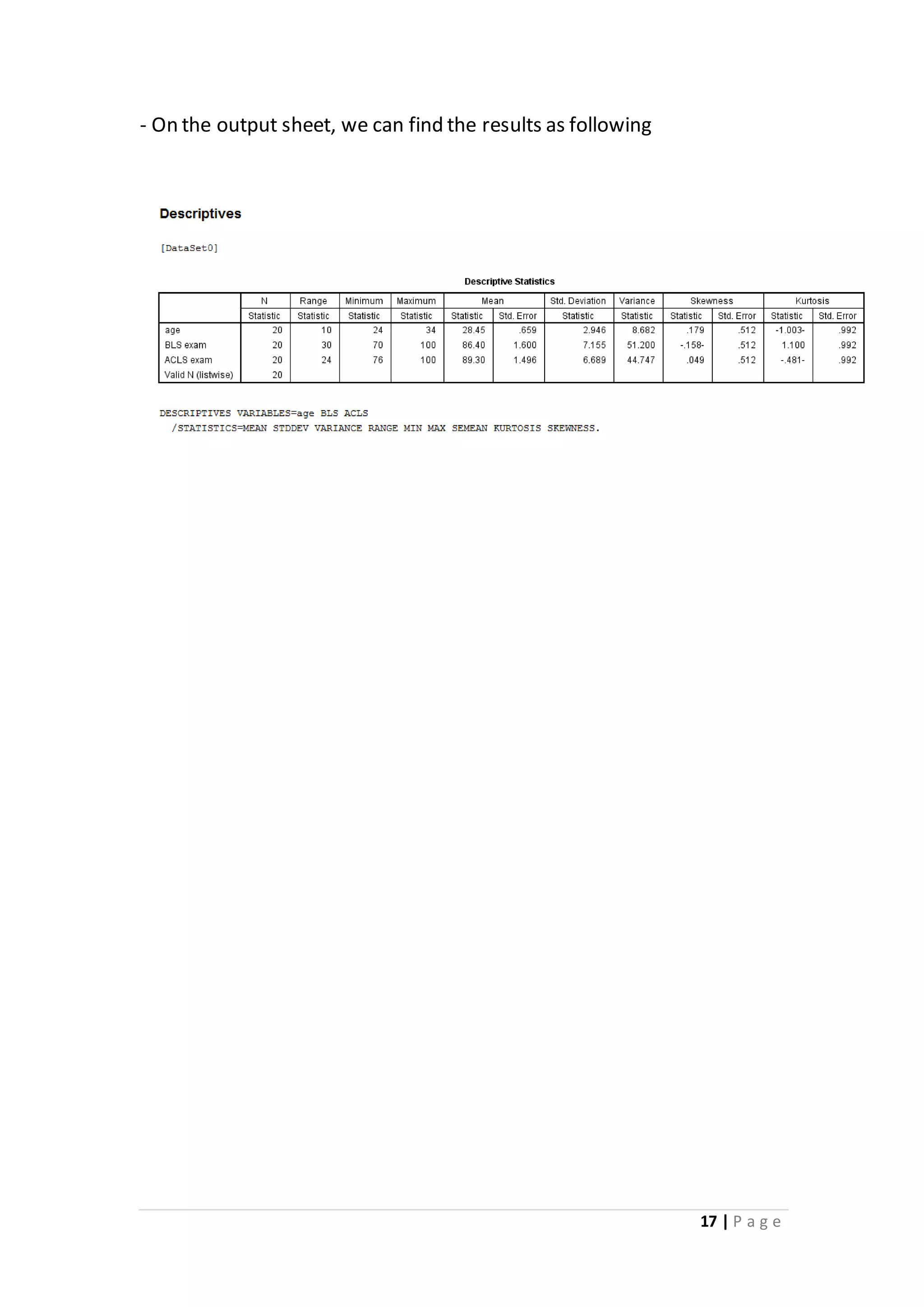 Descriptive Statistics - SPSS | DOCX